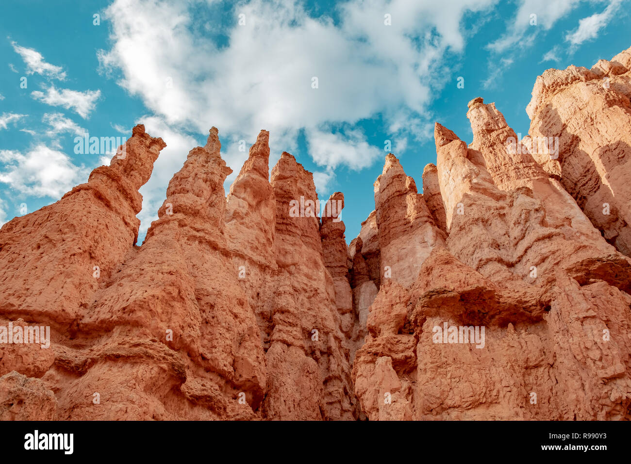 Spire shaped rock formations known as hoodoos at Bryce Canyon National ...