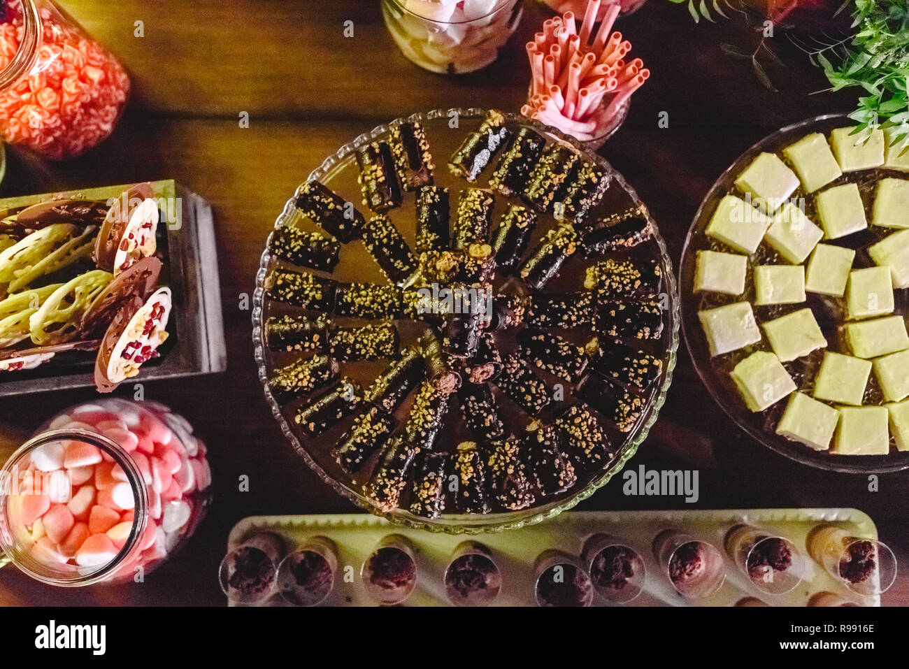 Candy bar banquet filled with delicious unhealthy desserts Stock Photo ...