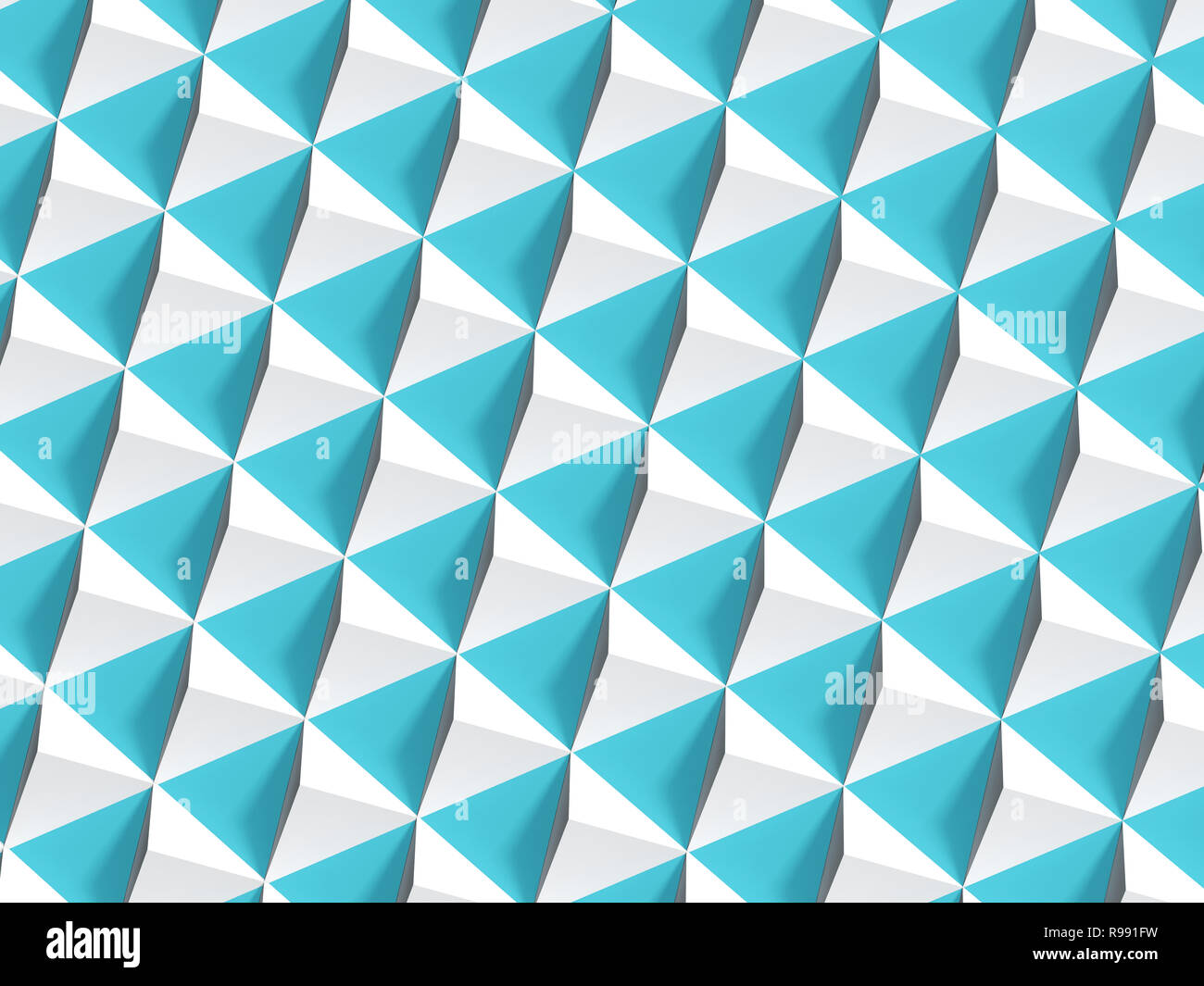 Abstract geometric pattern, white pyramids over blue wall, 3d render ...