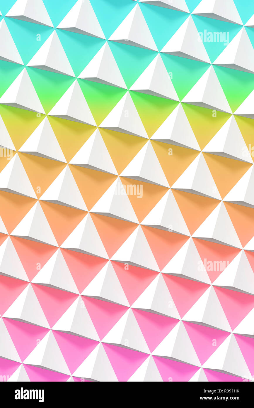 Abstract geometric pattern, white pyramids over colorful wall, 3d ...