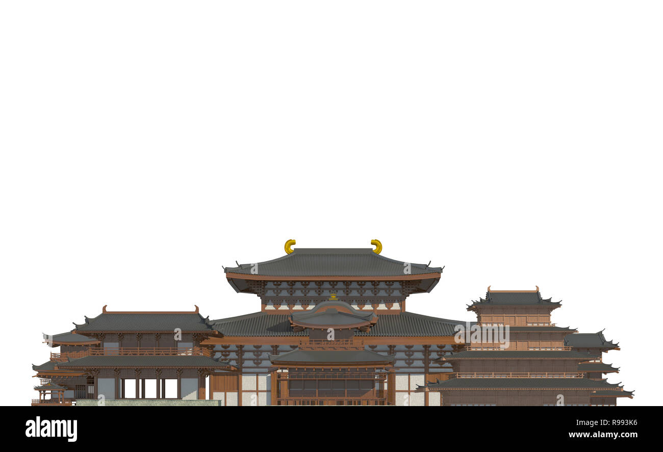 3D illustration old japanese buildings in traditional style isolated on ...