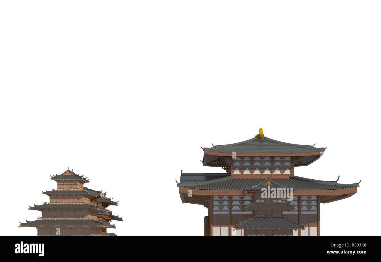 3D illustration old japanese buildings in traditional style isolated on ...