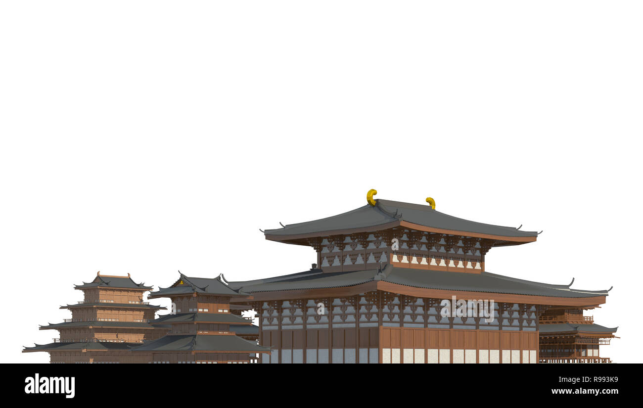 3D illustration old japanese buildings in traditional style isolated on ...