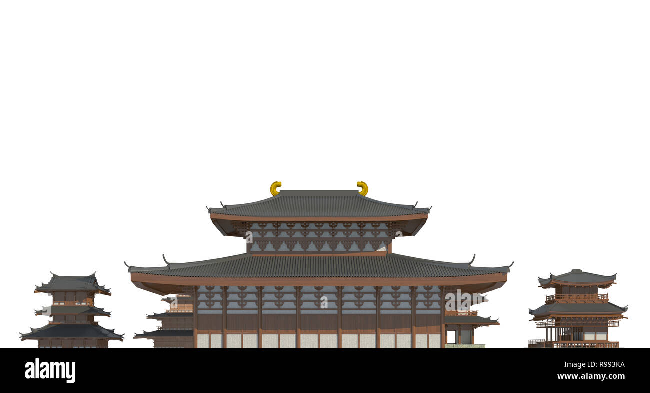 3D illustration old japanese buildings in traditional style isolated on ...