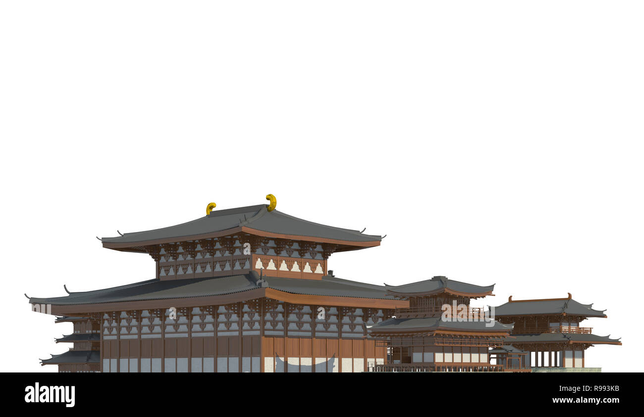 3D illustration old japanese buildings in traditional style isolated on ...
