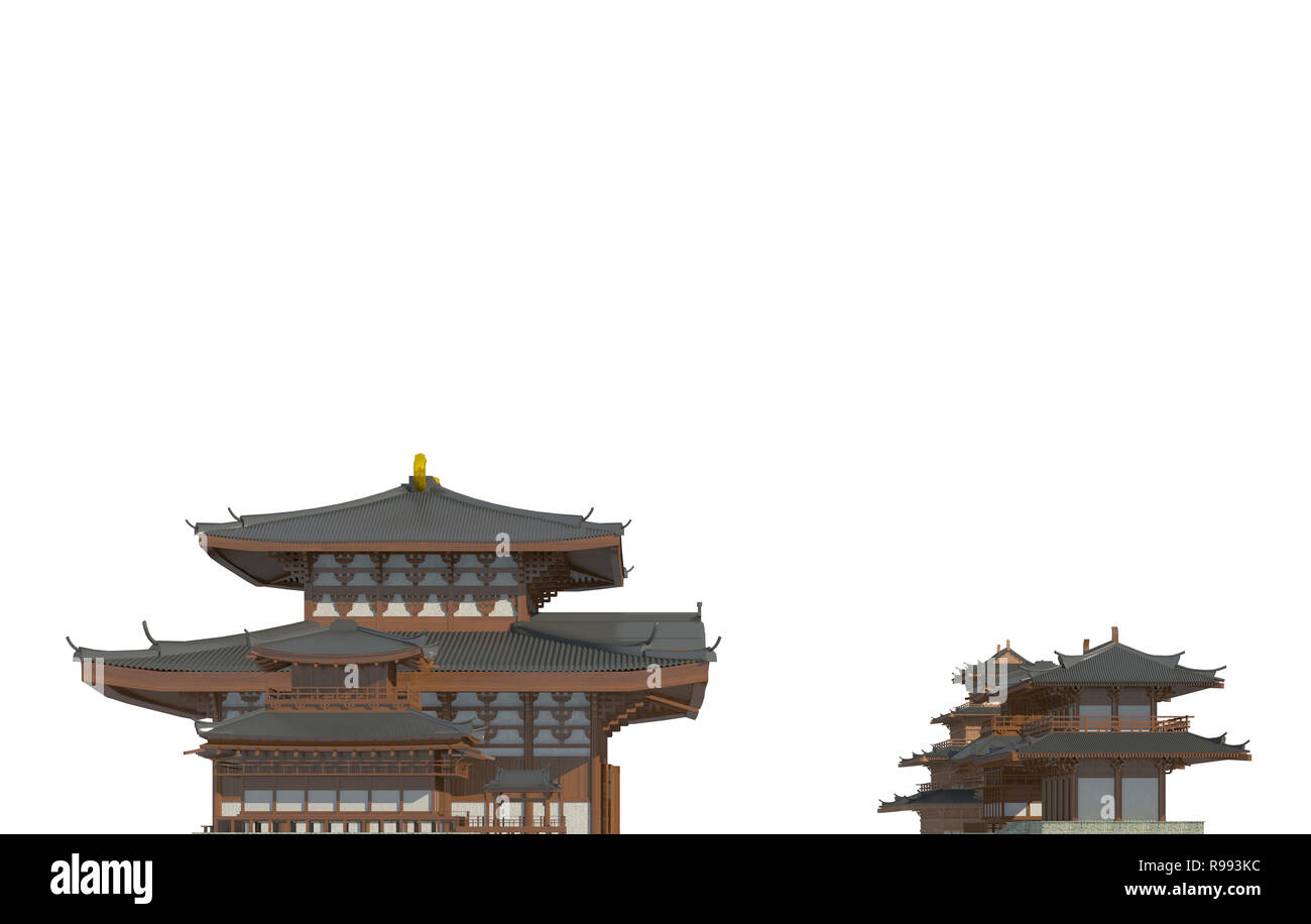 3D illustration old japanese buildings in traditional style isolated on ...
