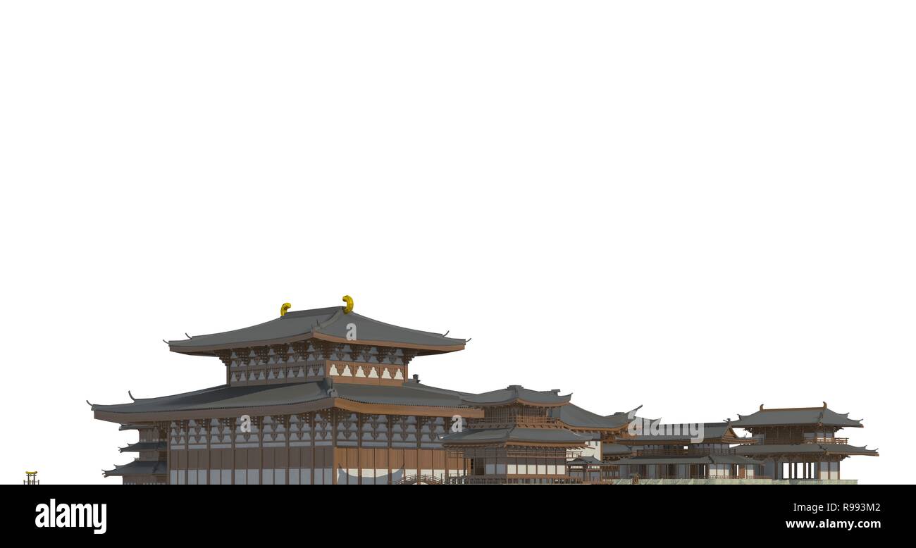3D illustration old japanese buildings in traditional style isolated on ...
