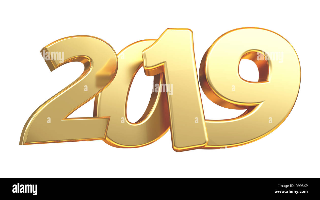 2019 bold golden letters 3d-illustration Stock Photo - Alamy