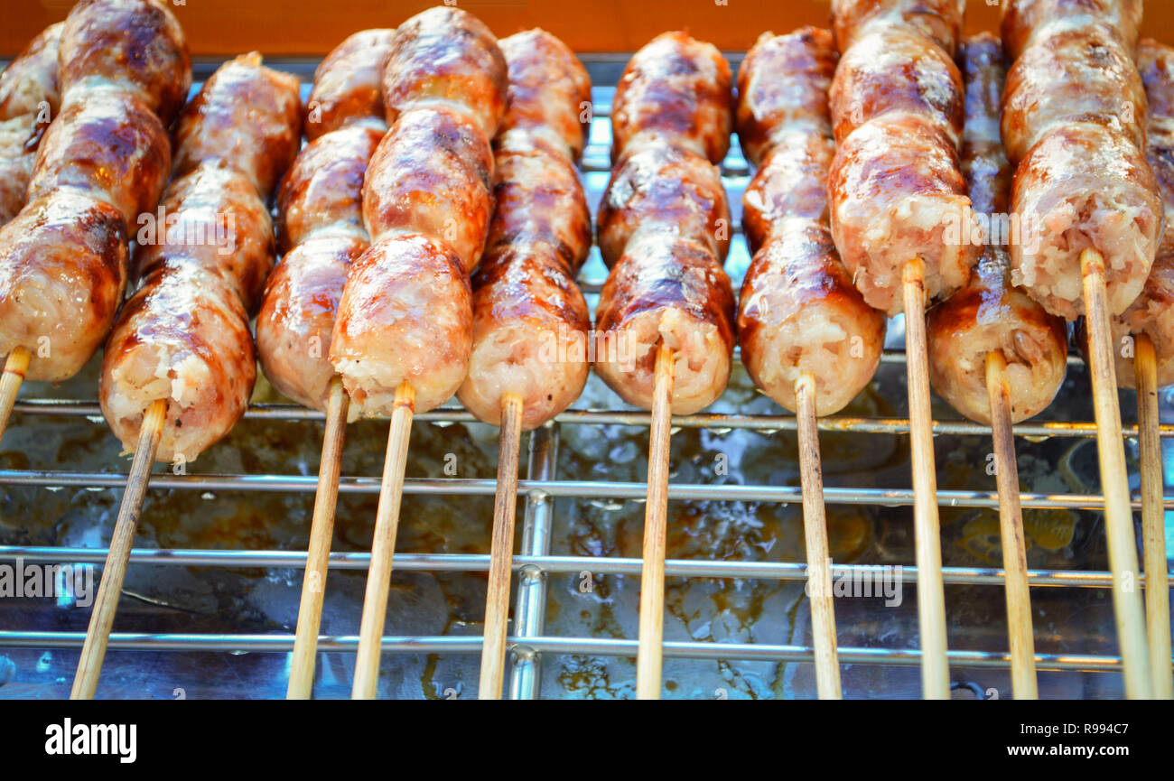sausage grilled Thai traditional style sausage / Sai krok isan pork and ...