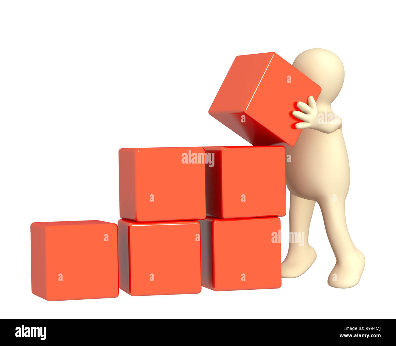 3d puppet, installing boxes of red color Stock Photo - Alamy