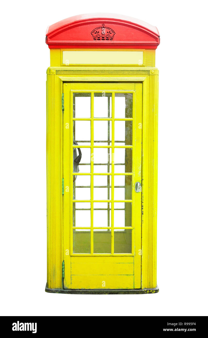 yellow telephone cabin in London city. isolated on white Stock Photo ...