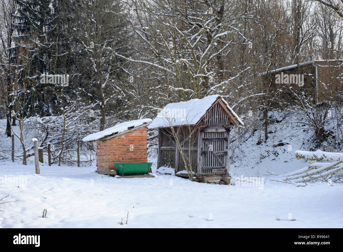 traditional outbuildings at a house in a rural hungarian village ...