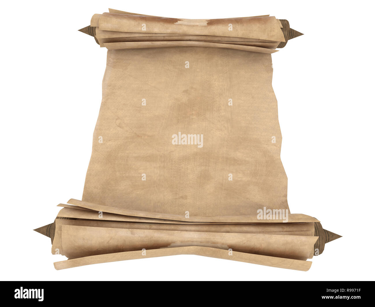 rolled old paper scroll isolated on a white background. 3d illustration ...