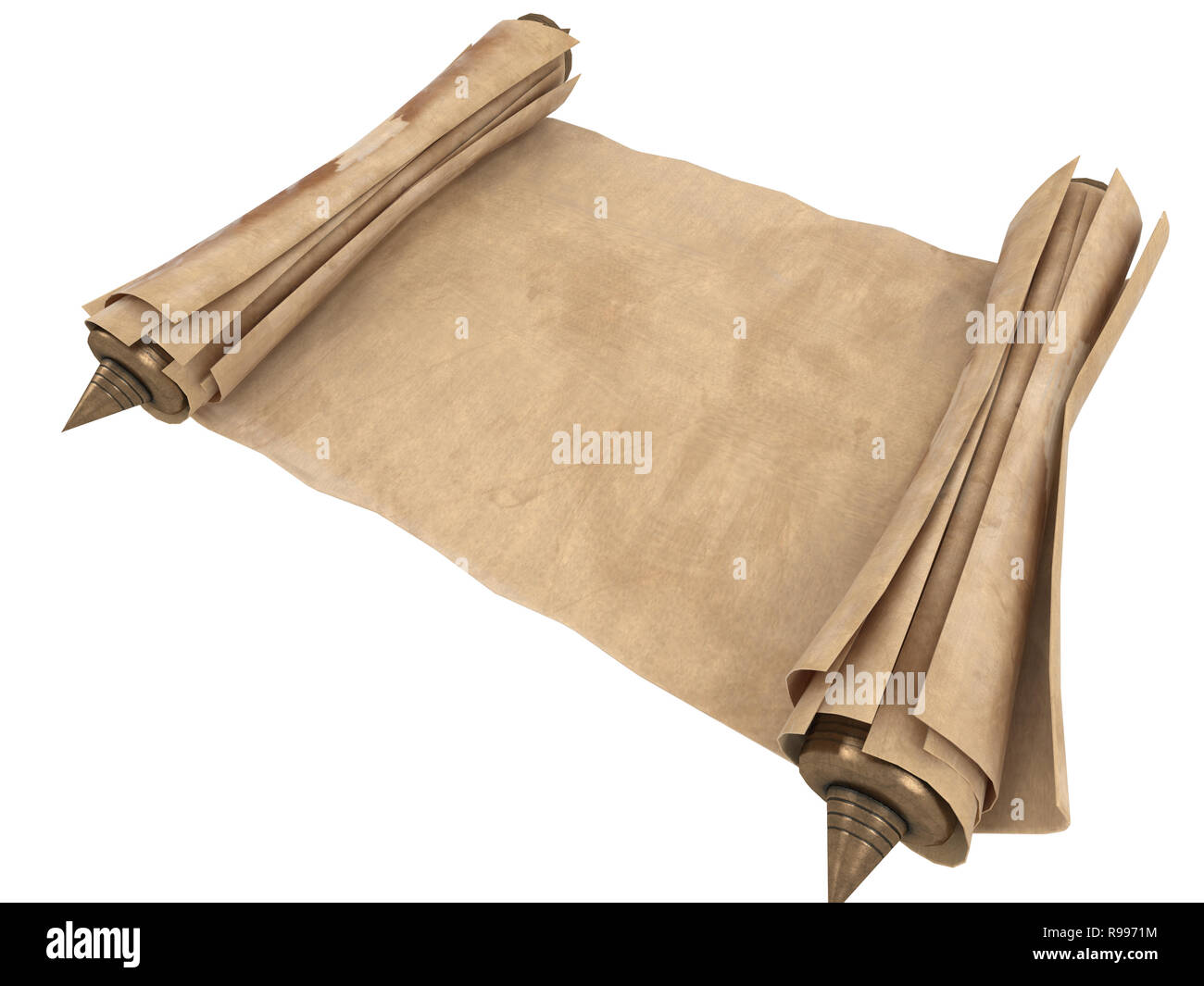 rolled old paper scroll isolated on a white background. 3d illustration ...