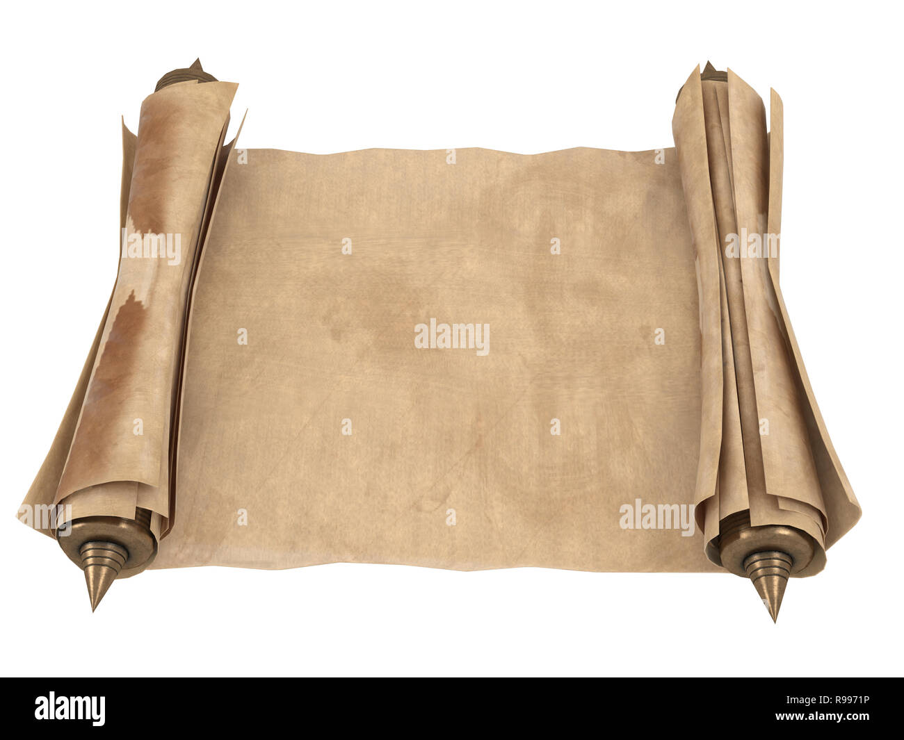 rolled old paper scroll isolated on a white background. 3d illustration ...