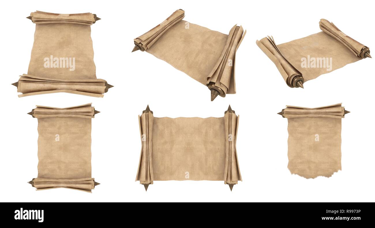 rolled old paper scroll isolated on a white background. 3d illustration ...