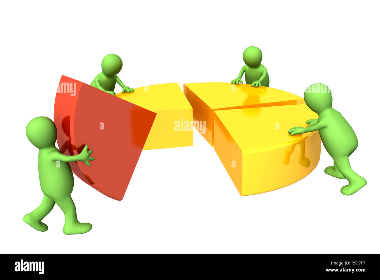 Four puppets, making the round diagram. Isolated over white Stock Photo ...