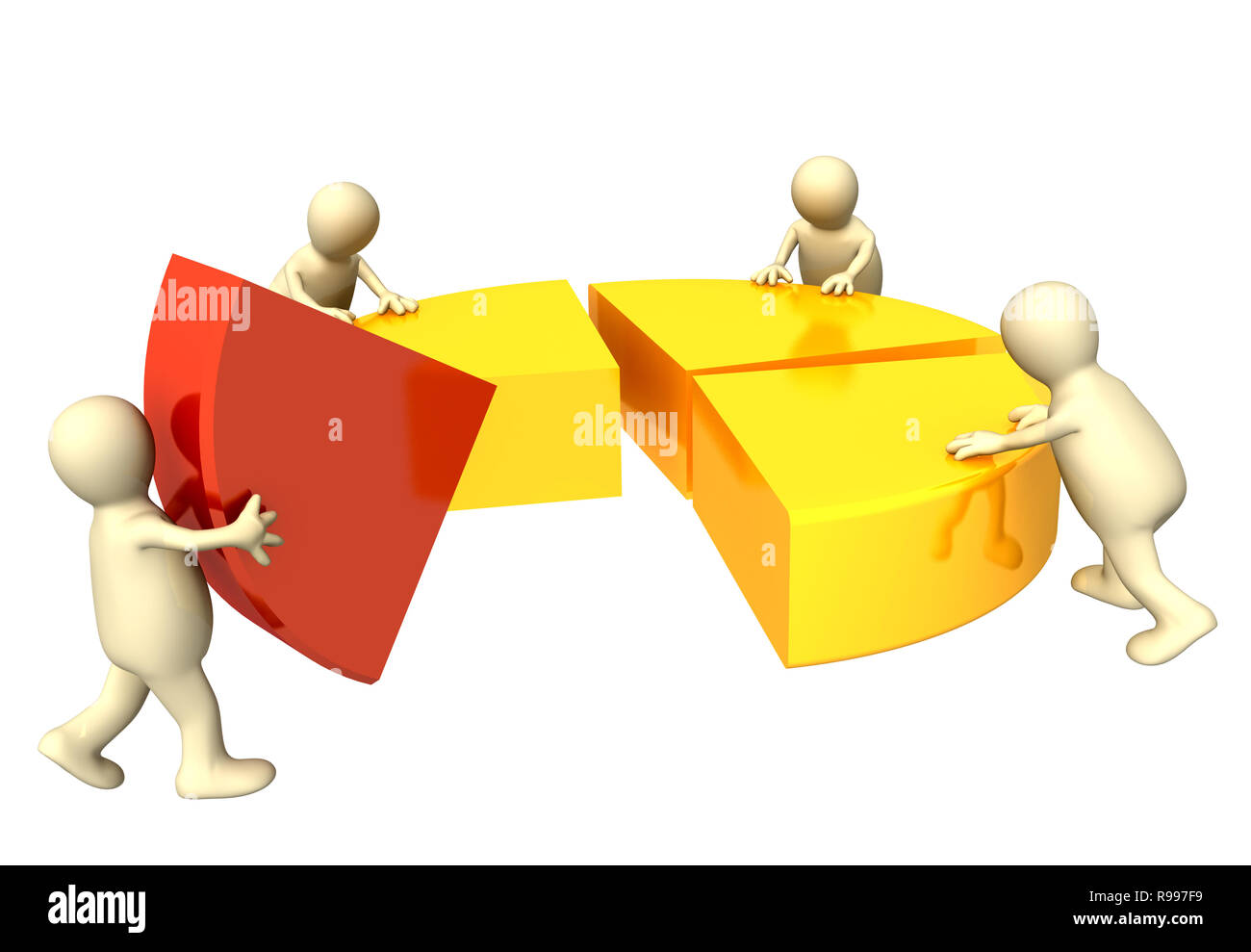 Four puppets, making the round diagram. Isolated over white Stock Photo ...