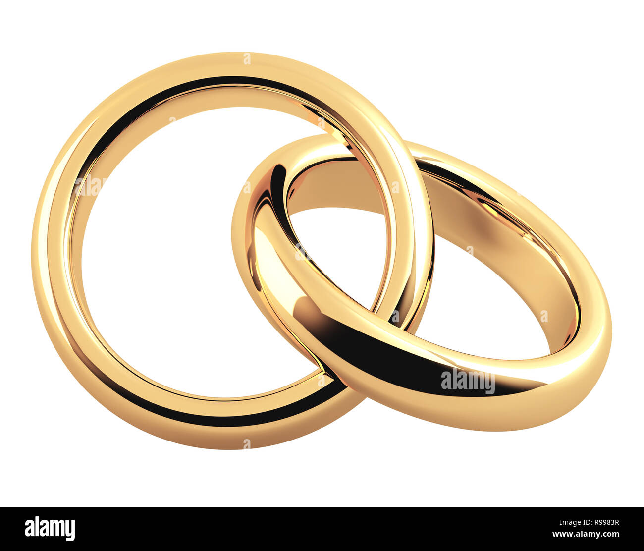 Two 3d gold wedding ring. Objects isolated over white Stock Photo - Alamy