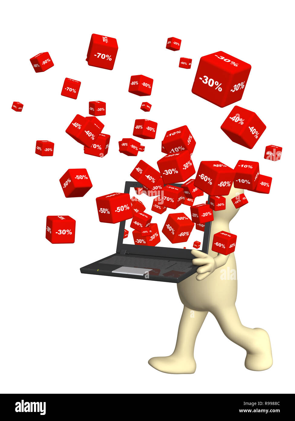 Puppet with laptop. Isolated over white Stock Photo - Alamy