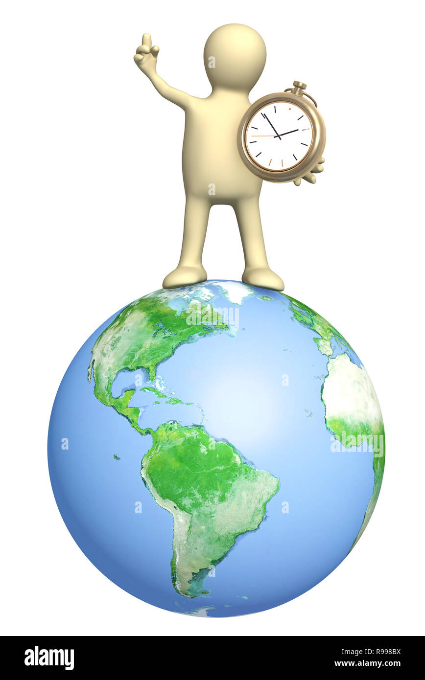 Puppet with clock. Isolated over white Stock Photo - Alamy