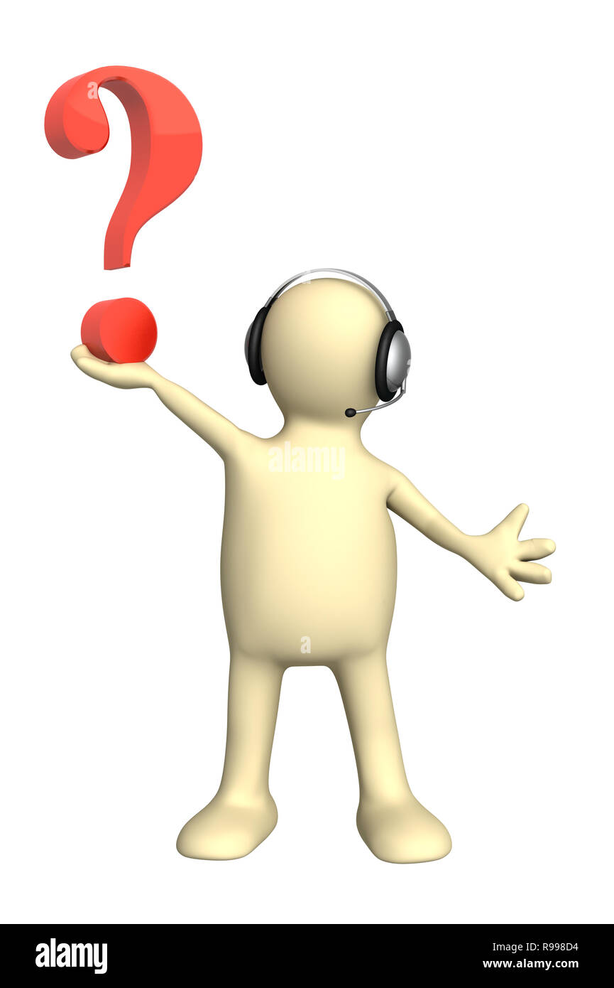 Conceptual image - a support service. Puppet with question mark Stock ...