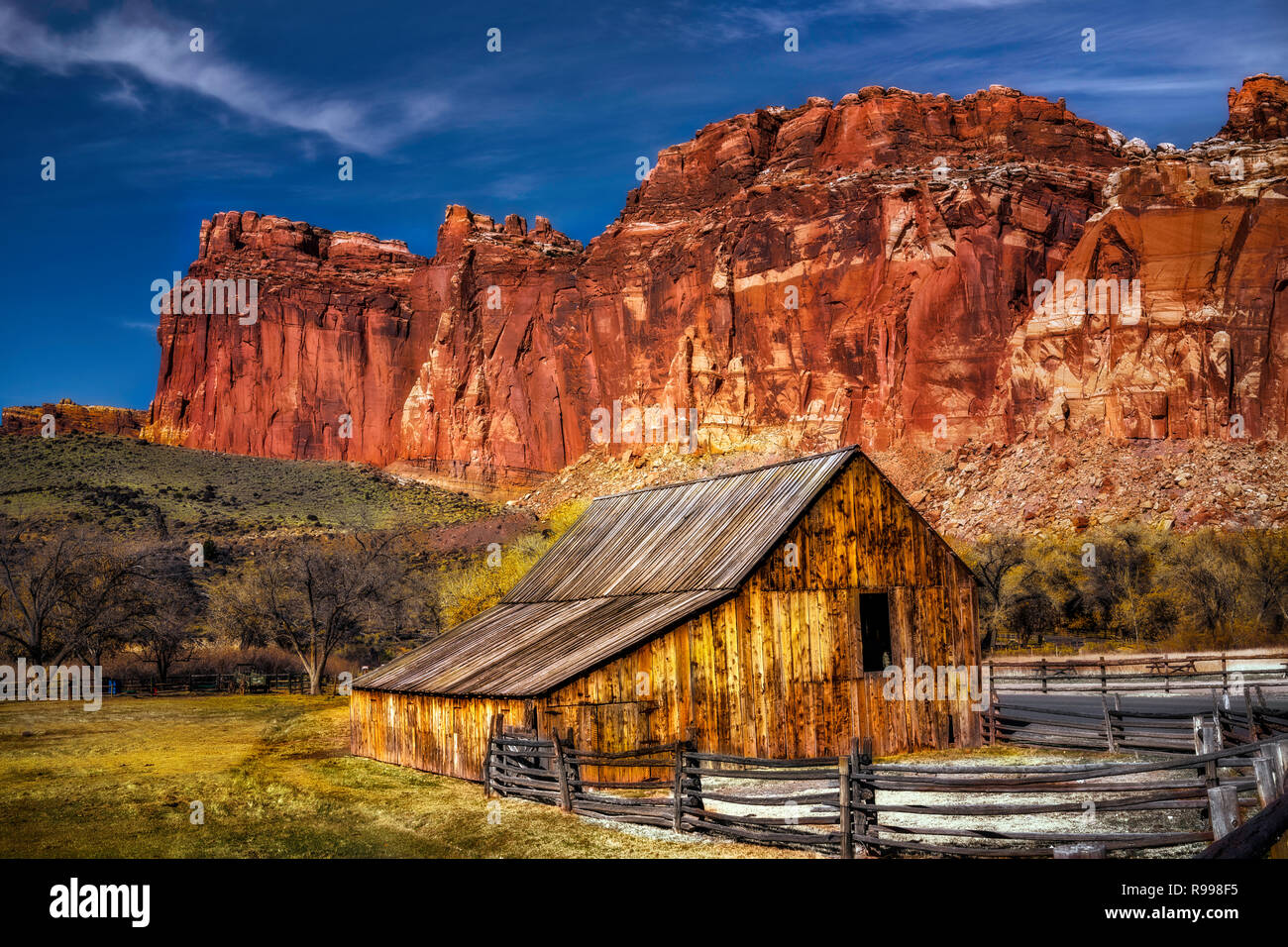 Fruita barn, Capitol Reef National Park, Fruita, Utah USA Stock Photo ...