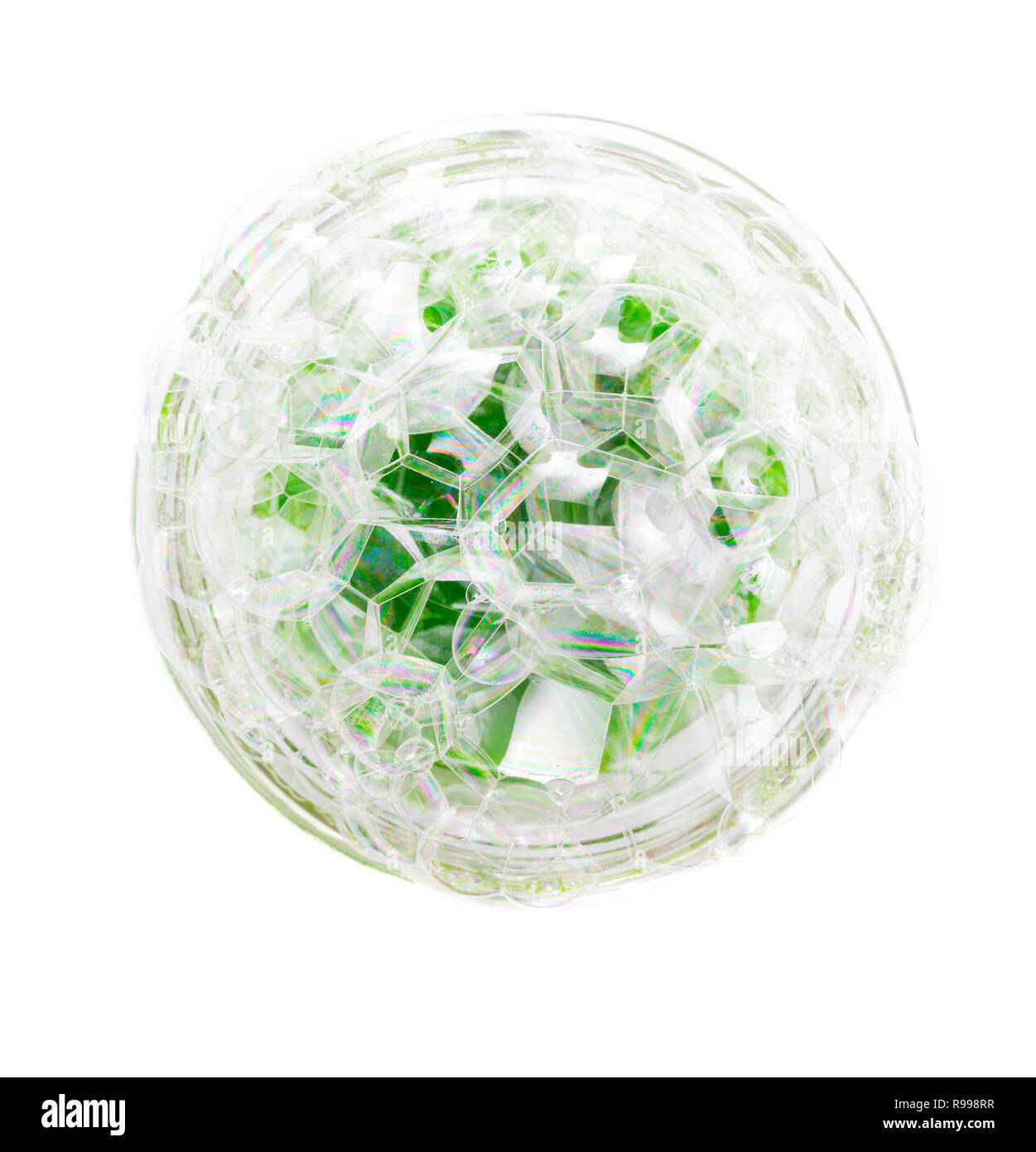 Circle of soap bubbles of green shower gel. Isolated on white ...