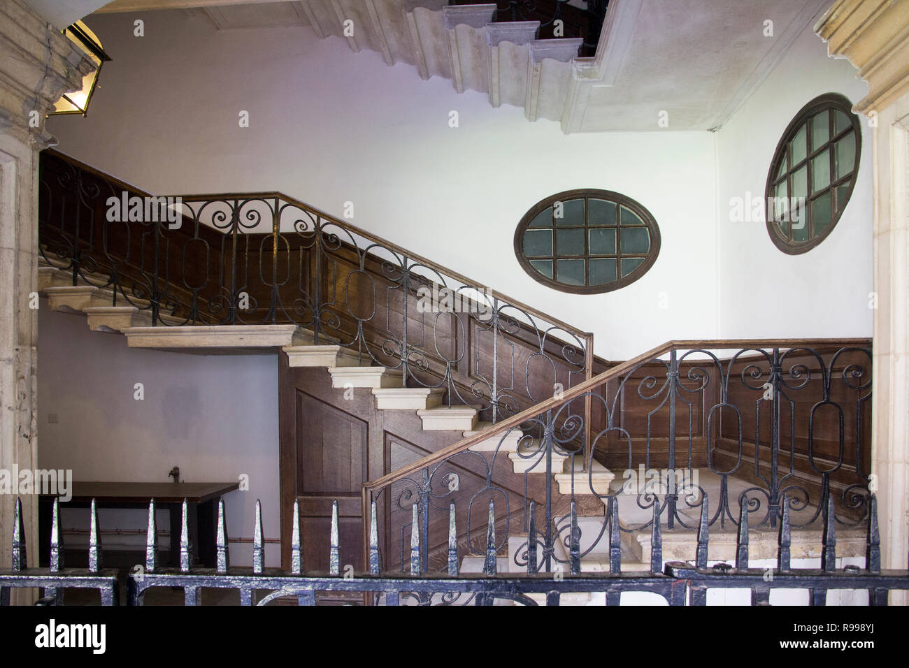 LONDON, UK - May 11, 2018. Staircase from the courtyard, Hampton Court ...