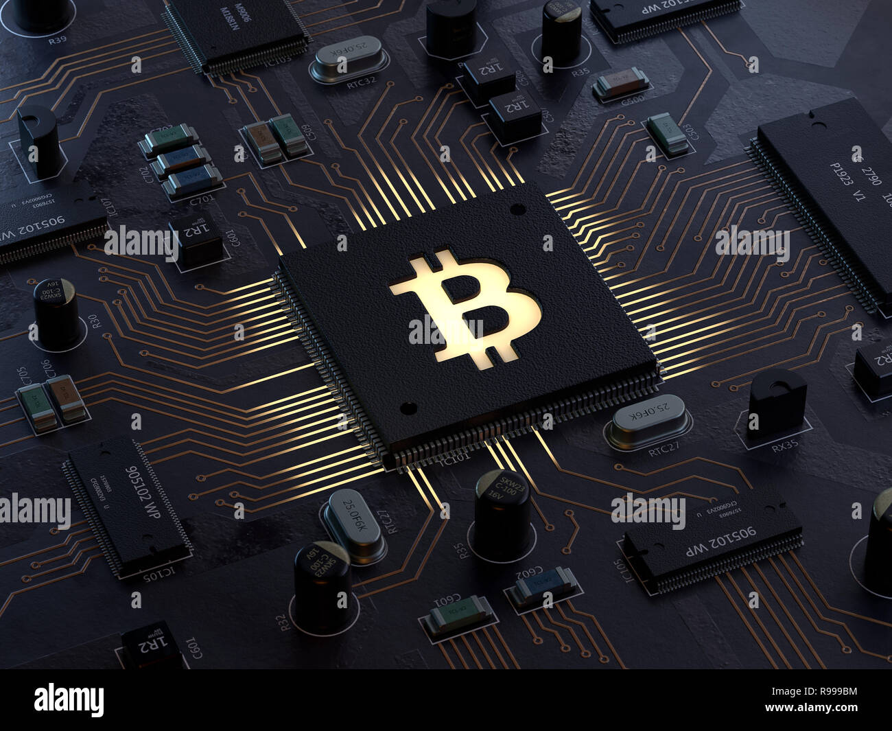 Bitcoin on motherboard,3d rendering,conceptual image Stock Photo - Alamy