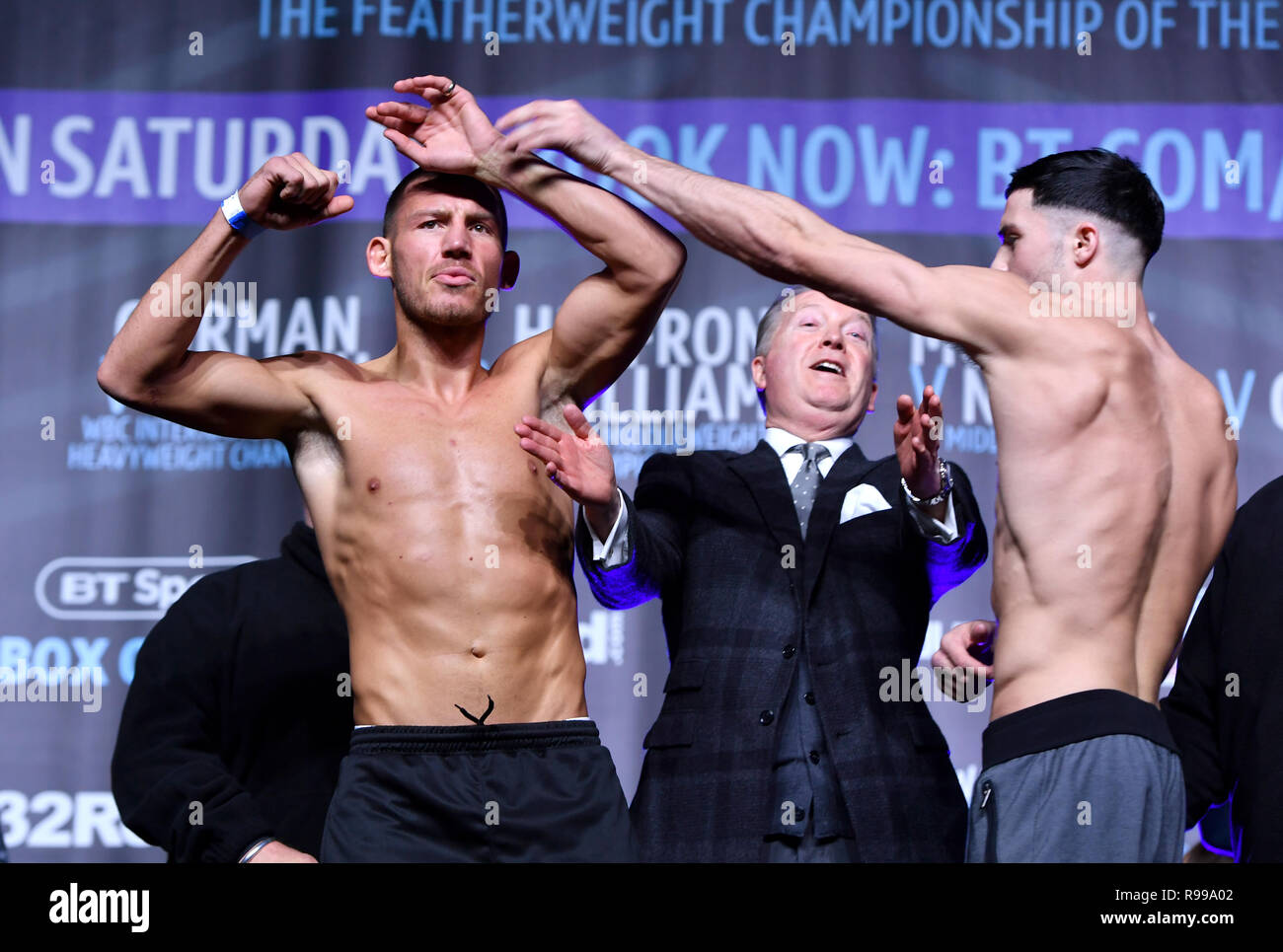 Jason Cunningham (left) and Michael Conlan face-off during the weigh in ...