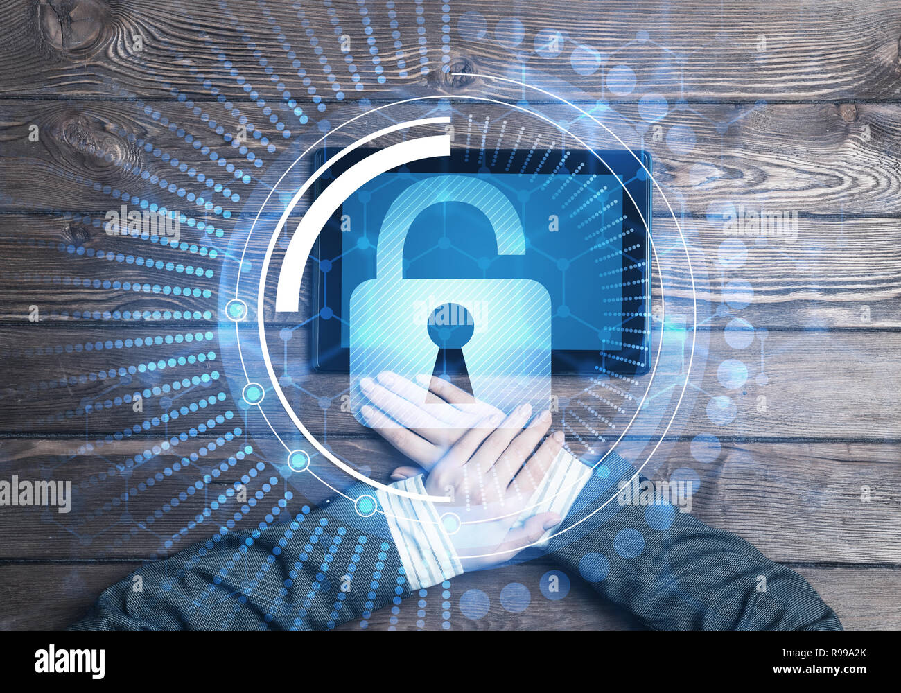 Concept of computer access with media lock icon on tablet screen Stock ...