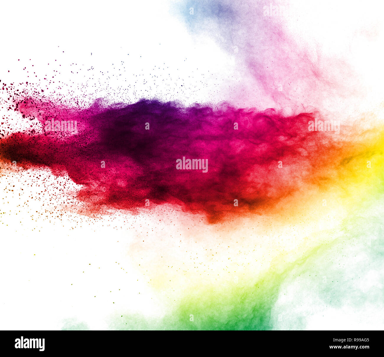 Color dust splash cloud on white background. Launched color powder ...
