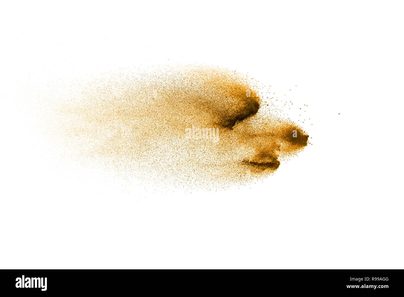 Golden sand explosion isolated on white background. Abstract sand ...
