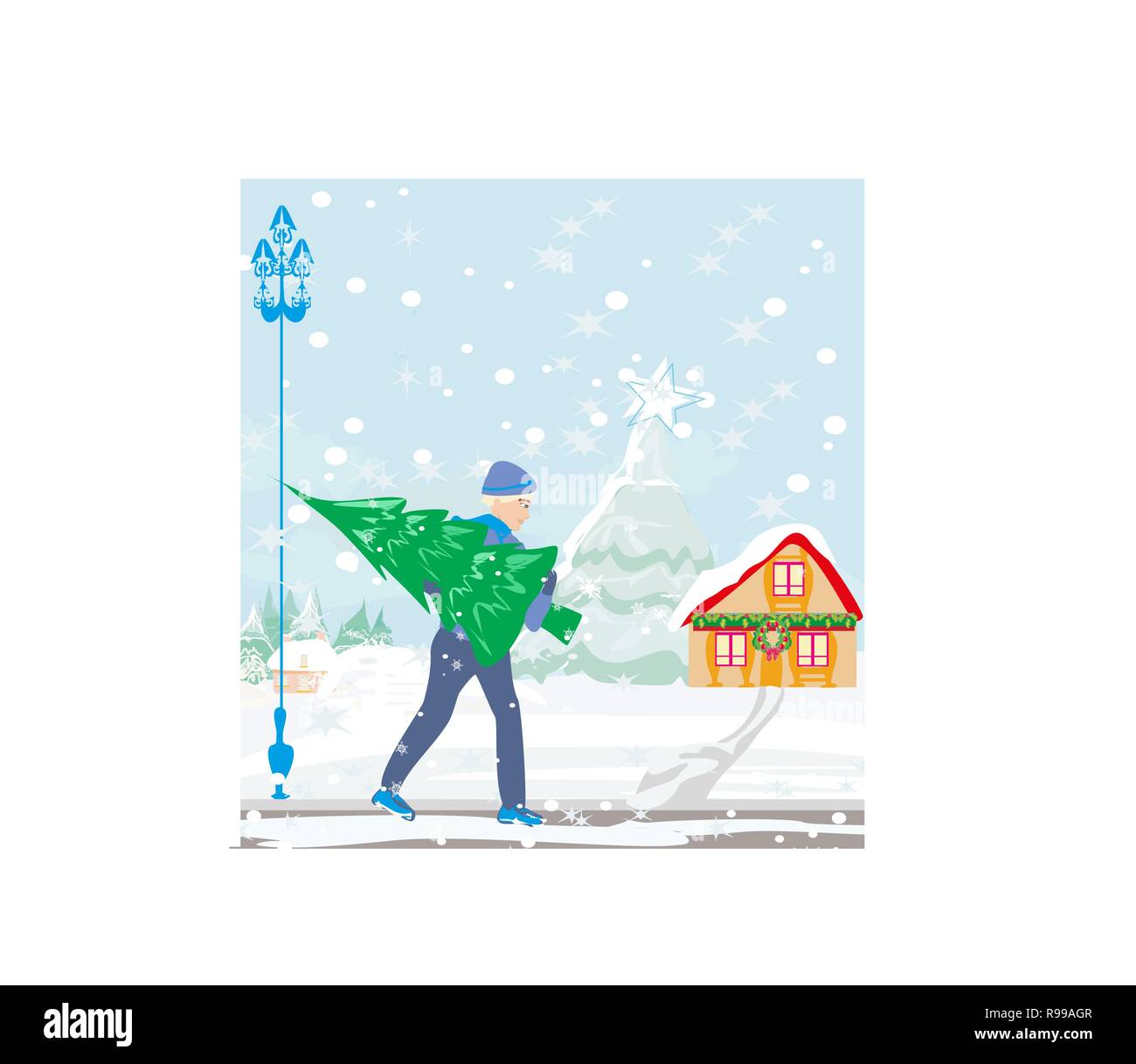 Man carrying christmas tree Stock Vector Images - Alamy