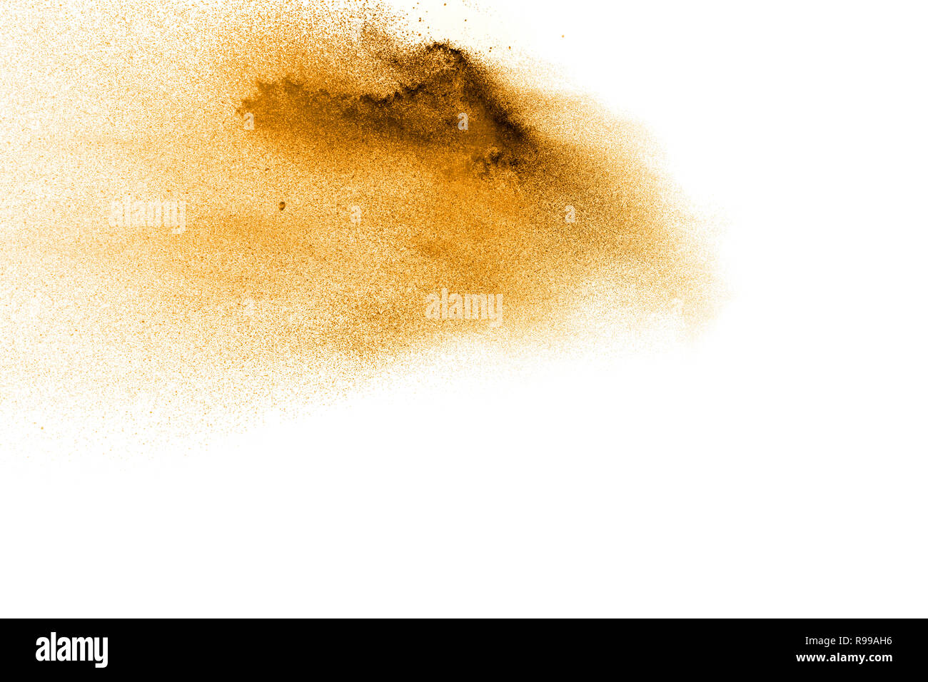 Golden sand explosion isolated on white background. Abstract sand ...