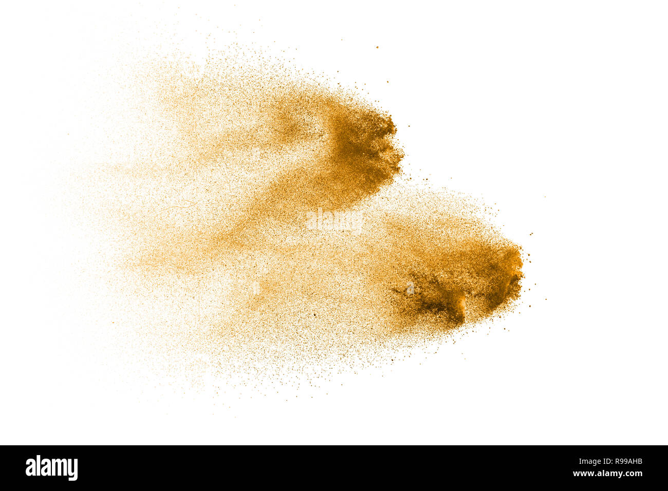 Golden sand explosion isolated on white background. Abstract sand ...