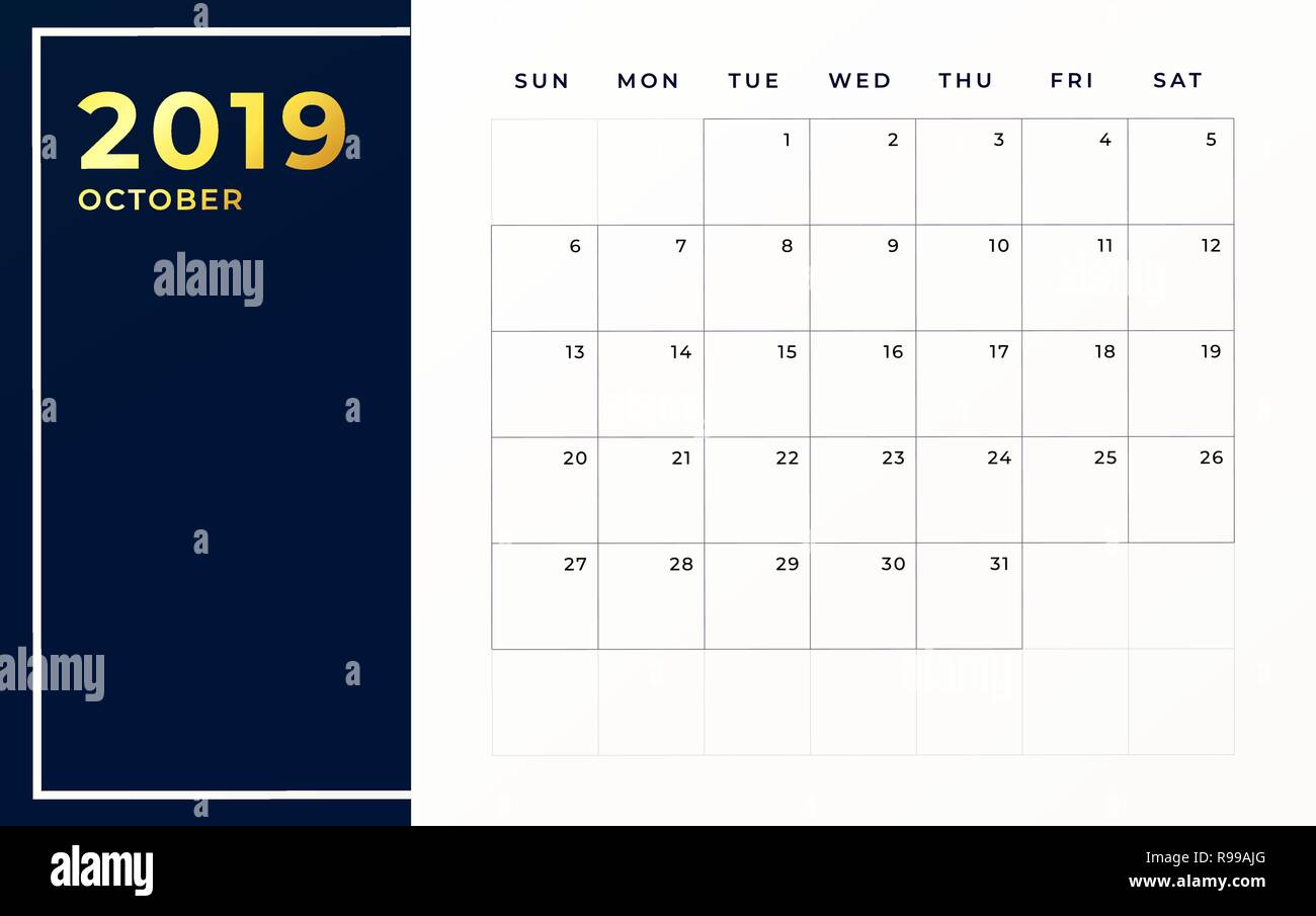 October 2019 schedule template. Week starts on sunday empty calendar ...