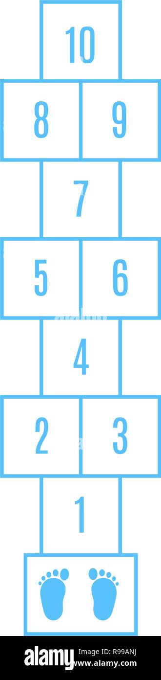 Hopscotch with numbers and child barefoot traces on start Stock Vector ...