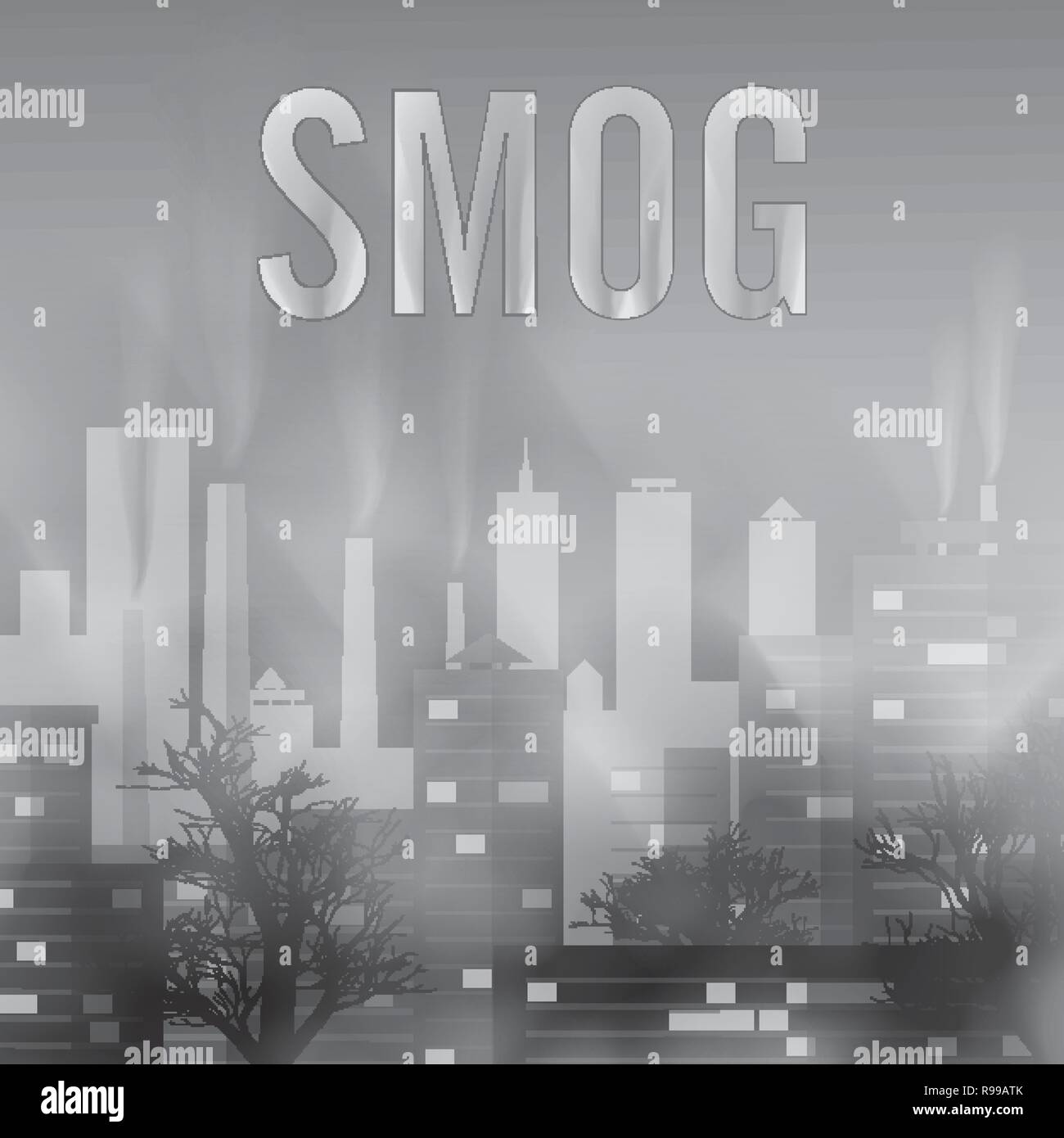 Smog polluted urban landscape. Highly polluted city with factory plants ...