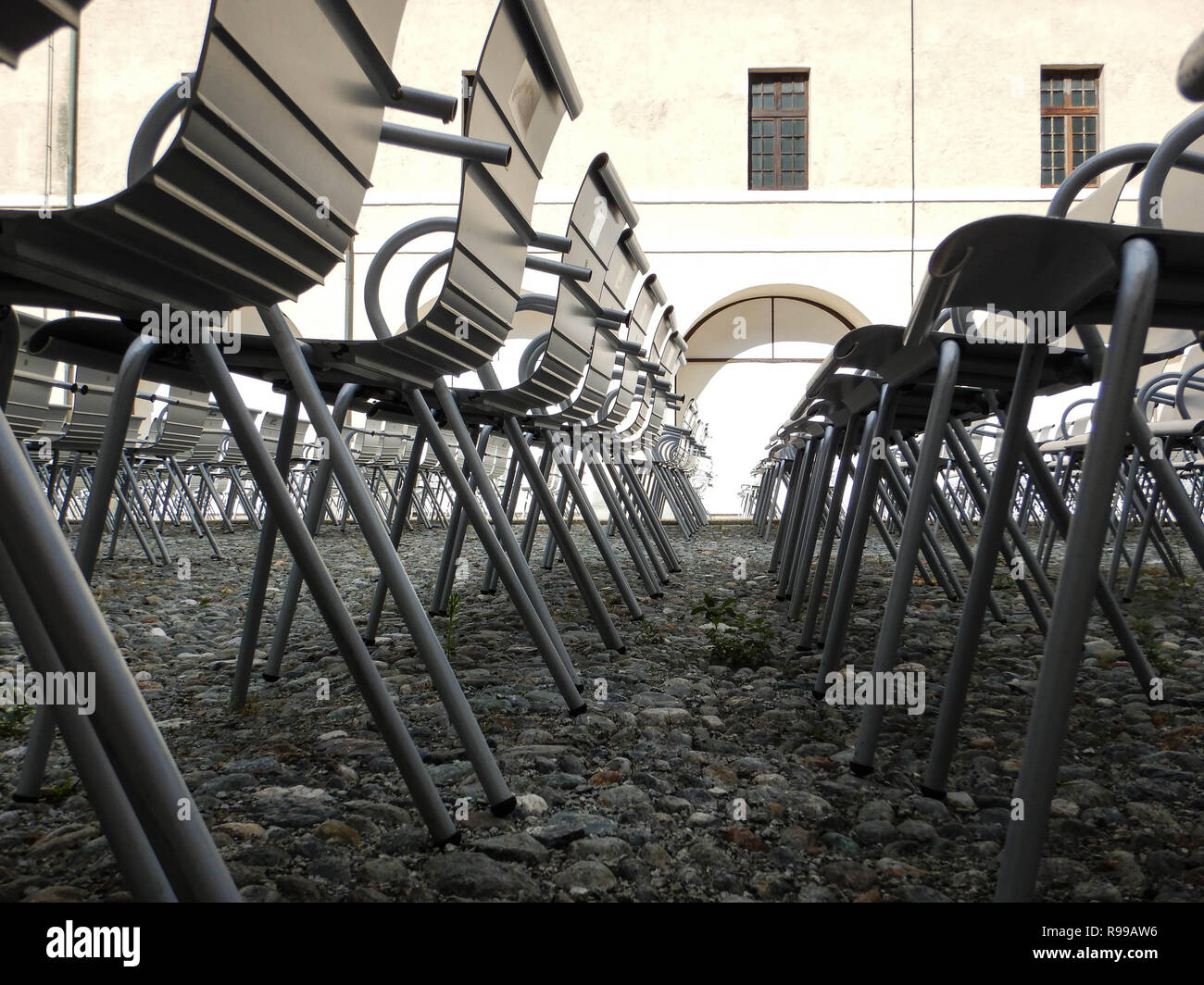 Chairs arranged in rows waiting for the audience for a concert Stock ...