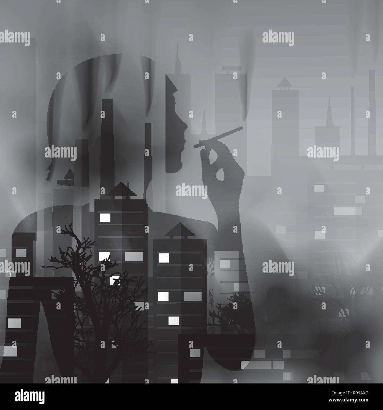 Woman smoking cigarette in street Stock Vector Images - Alamy