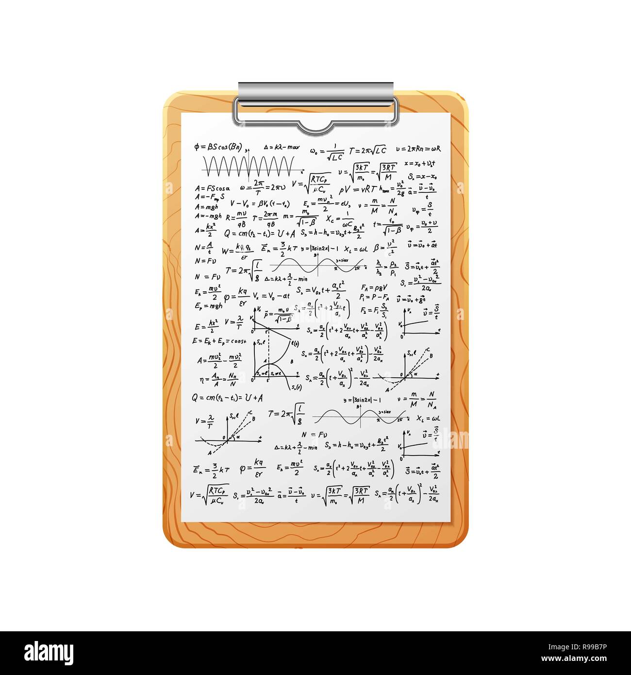 Realistic wooden clipboard with lot of complicated math calculations ...