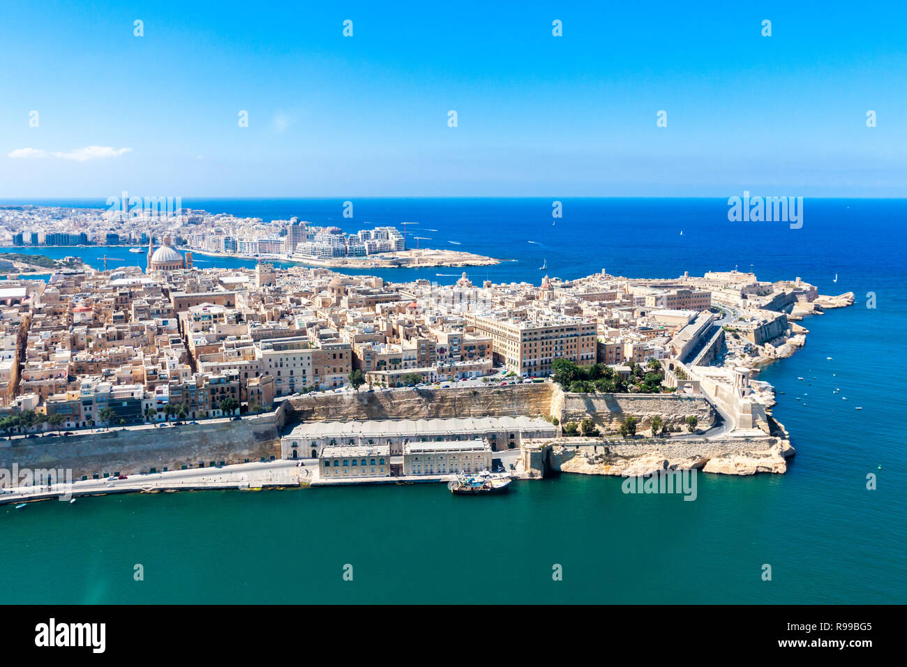 Historical Valetta, capital city of Malta, Grand harbour, Sliema town ...