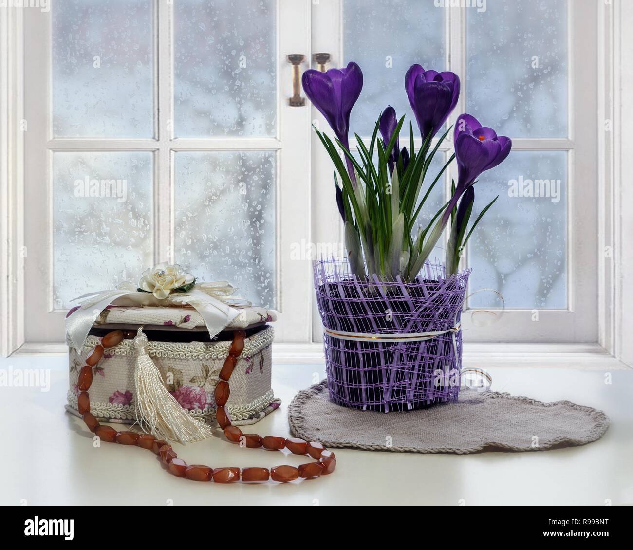 Still life with bouquet spring flowers Stock Photo - Alamy