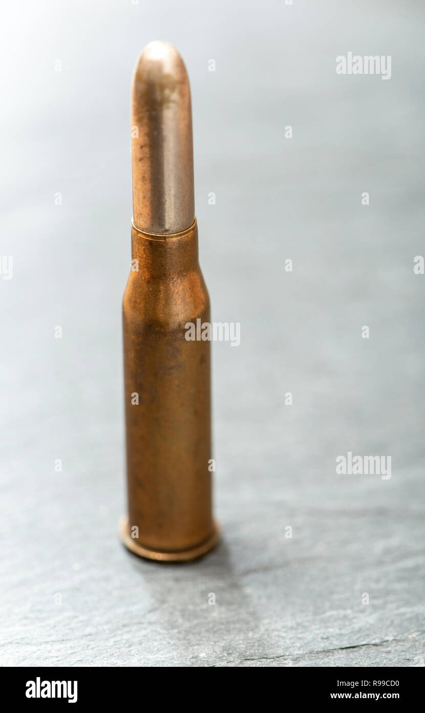 One weapon cartridges ammunition on clean background. Single isolated ...