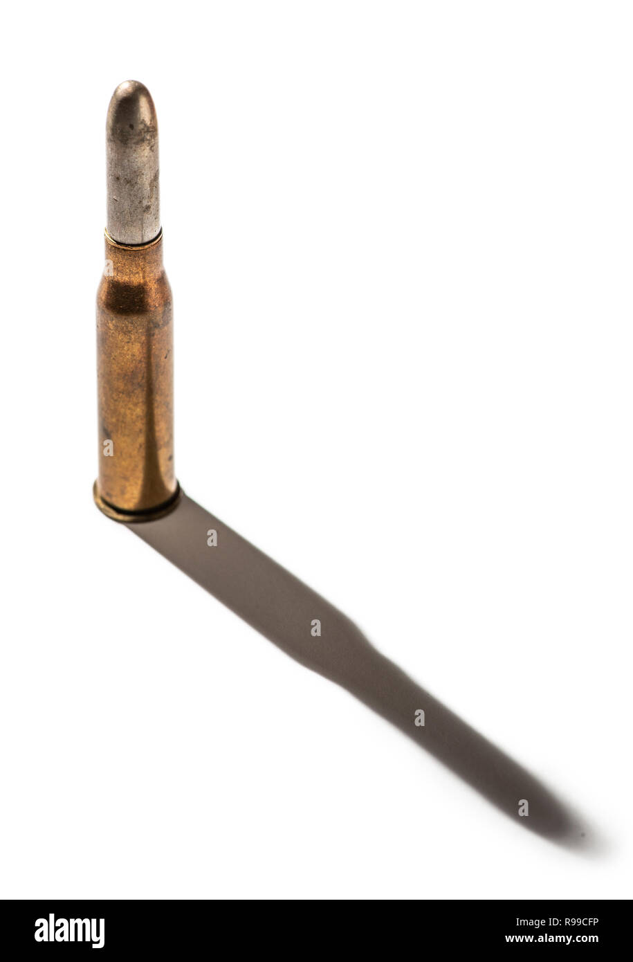 One weapon cartridges ammunition on clean background. Single isolated ...