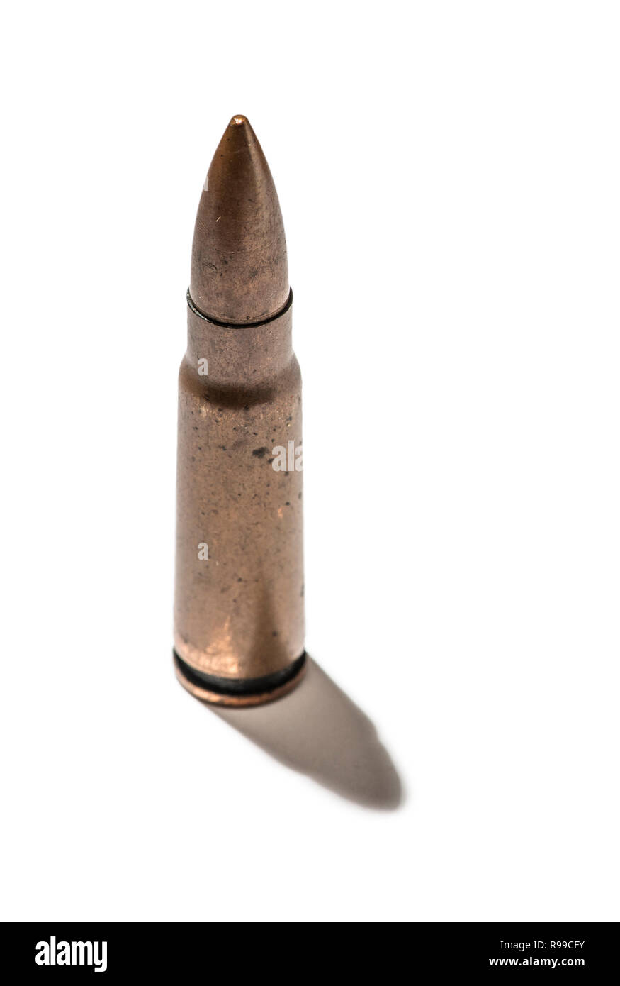 One weapon cartridges ammunition on clean background. Single isolated ...