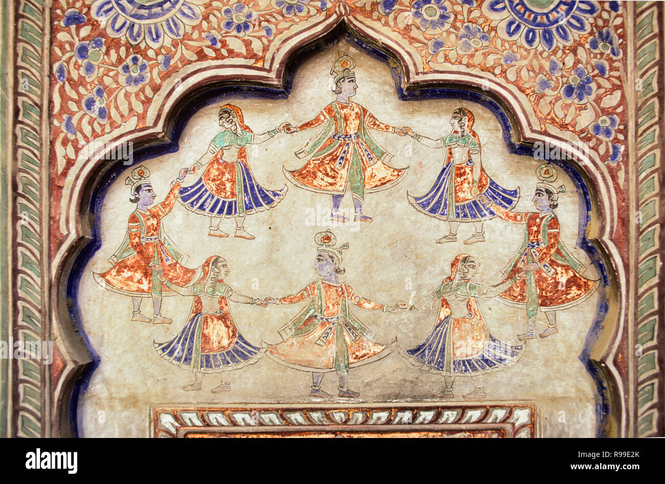fresco depicting a round of Rajput princes and princesses in Bissau ...