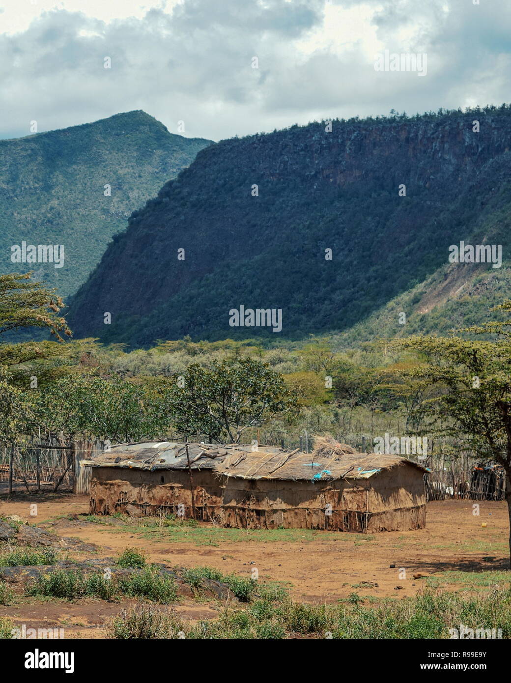 Traditional Masai homesteads at the foothills of Mount Suswa, Rift ...
